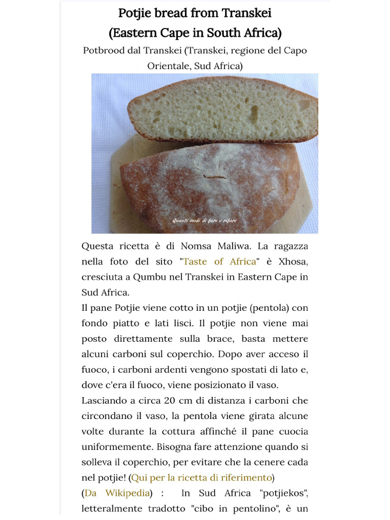 Ricetta Pane Potjie Bread From Transkei (Eastern Cape in South Africa ...