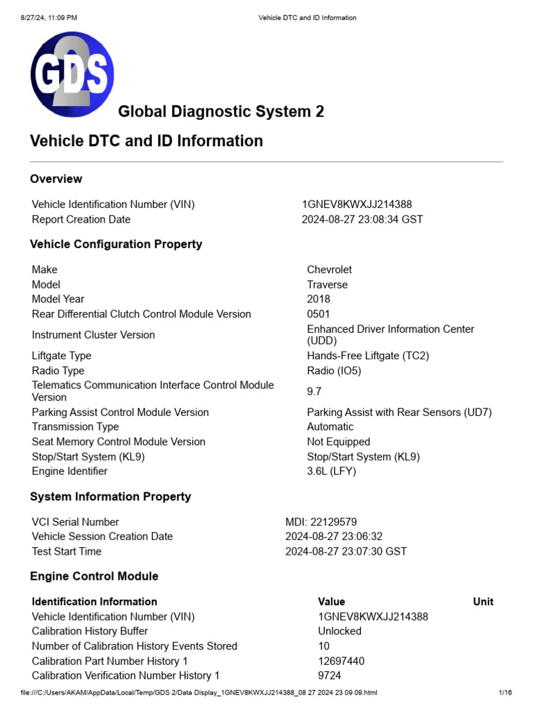 2018 Chevy Traverse DTC Report | PDF | Identifier | Airbag