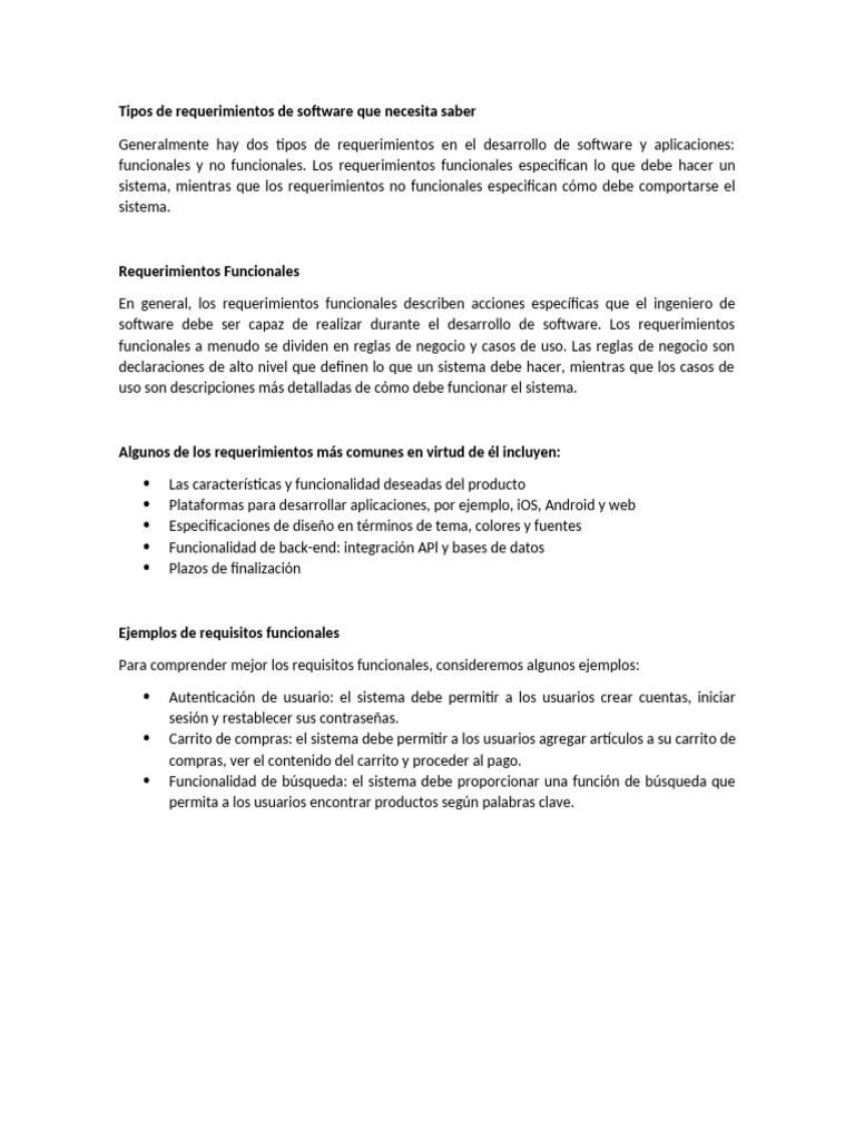 Tipos de requerimientos de software que necesita saber | PDF | Software | Usuario (informática)