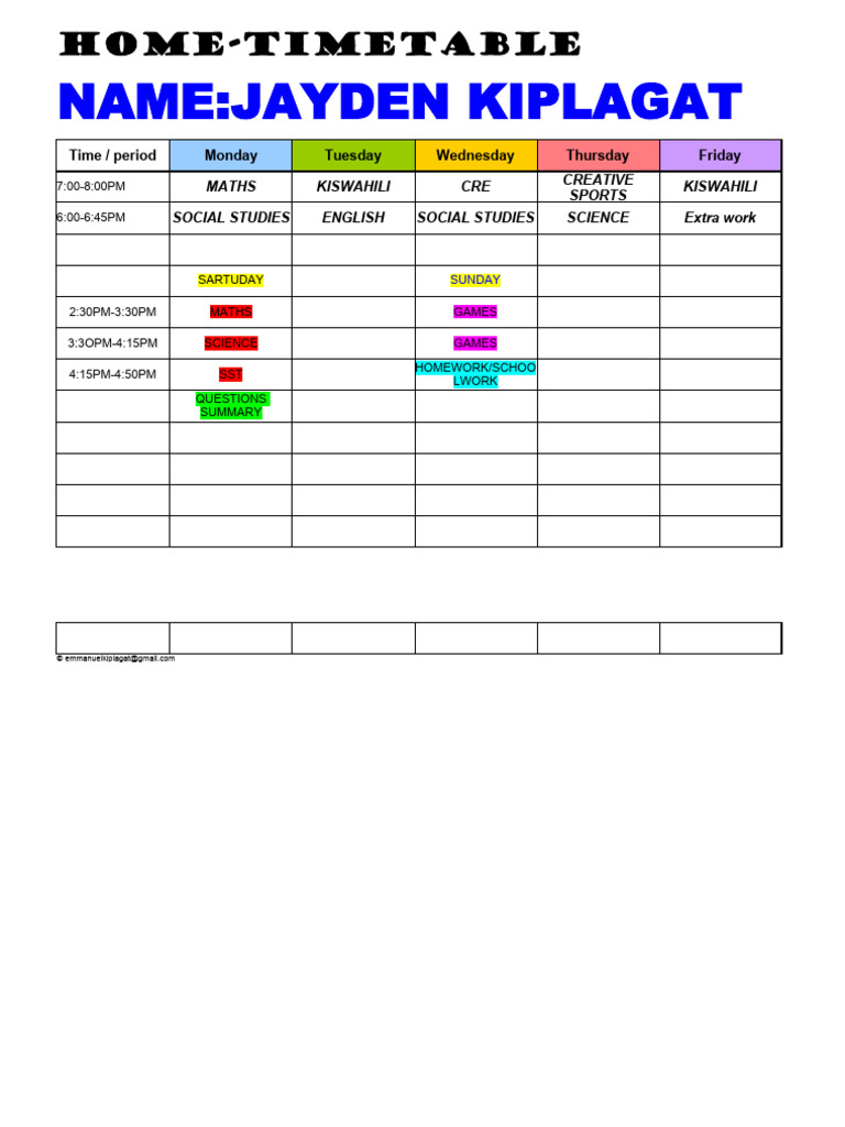 Timetable Monday To Friday and Weekend - jaydEN | PDF