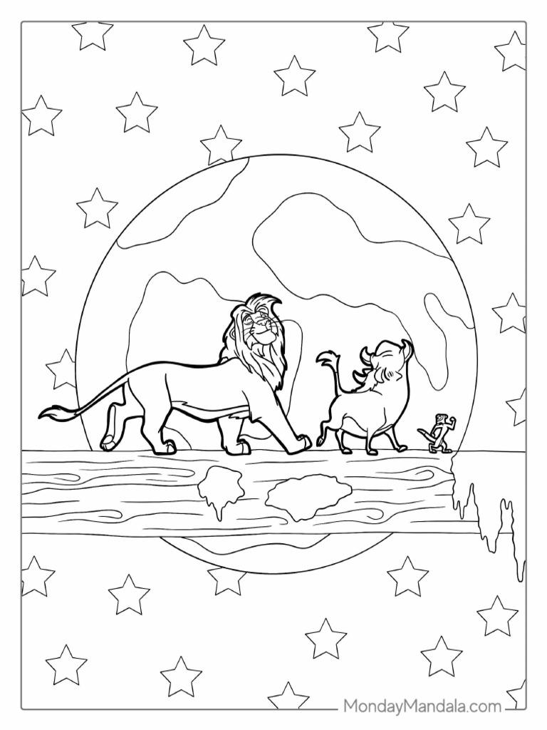 Timon Pumbaa and Simba Walking On Log To Color | PDF