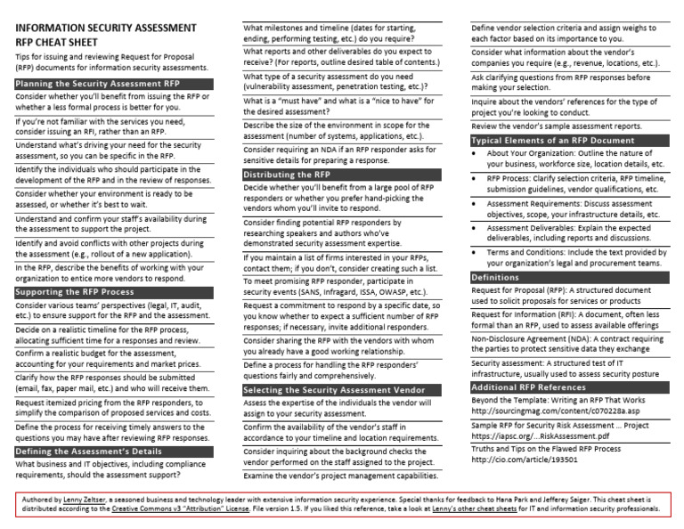 Security Assessment RFP Cheat Sheet | PDF | Request For Proposal | Business