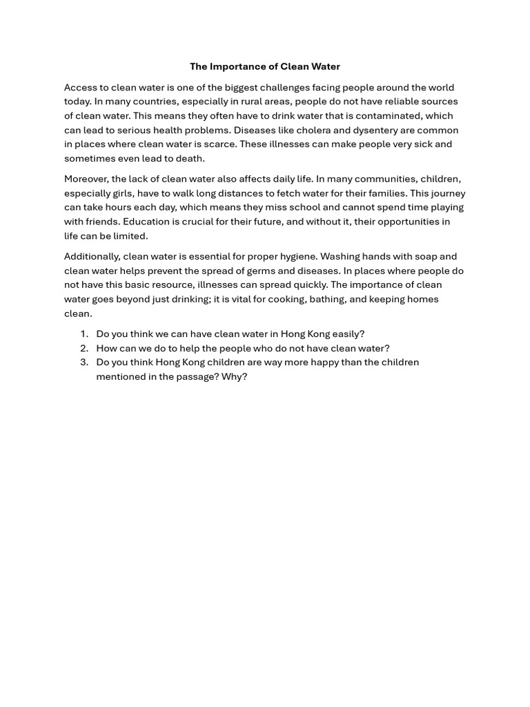 reading passage | PDF | Water | Hygiene