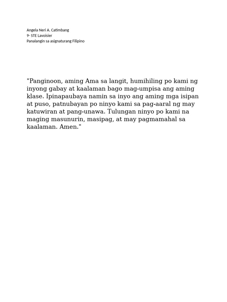 Prayer Sa Filipino | PDF