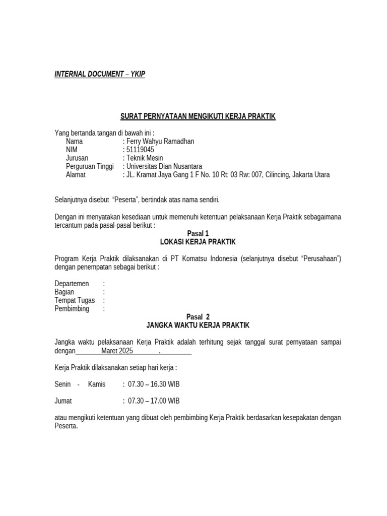 Surat Pernyataan KP | PDF