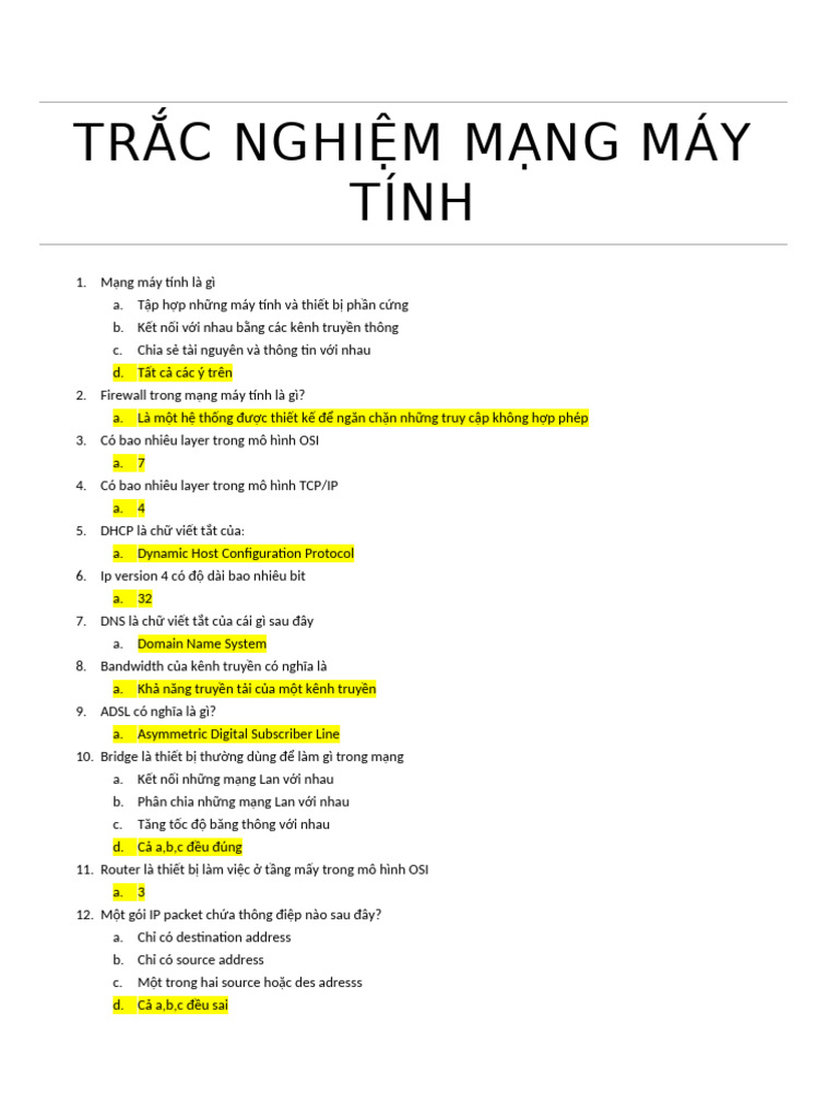 TracNghiem (Edited) | PDF
