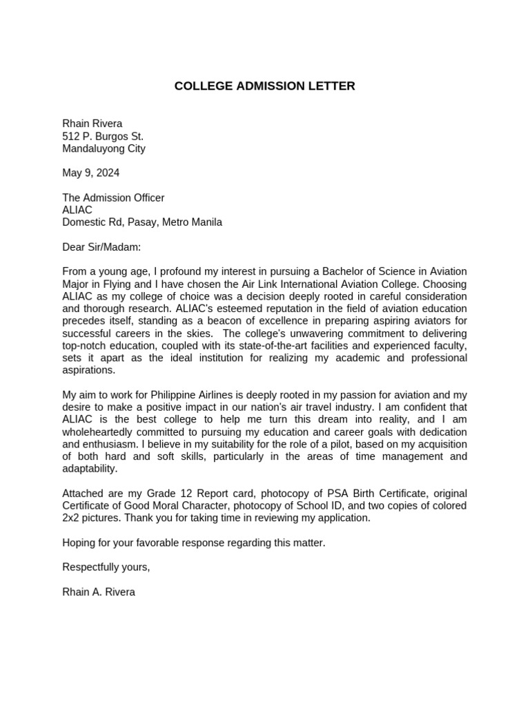 College Admission Letter | PDF