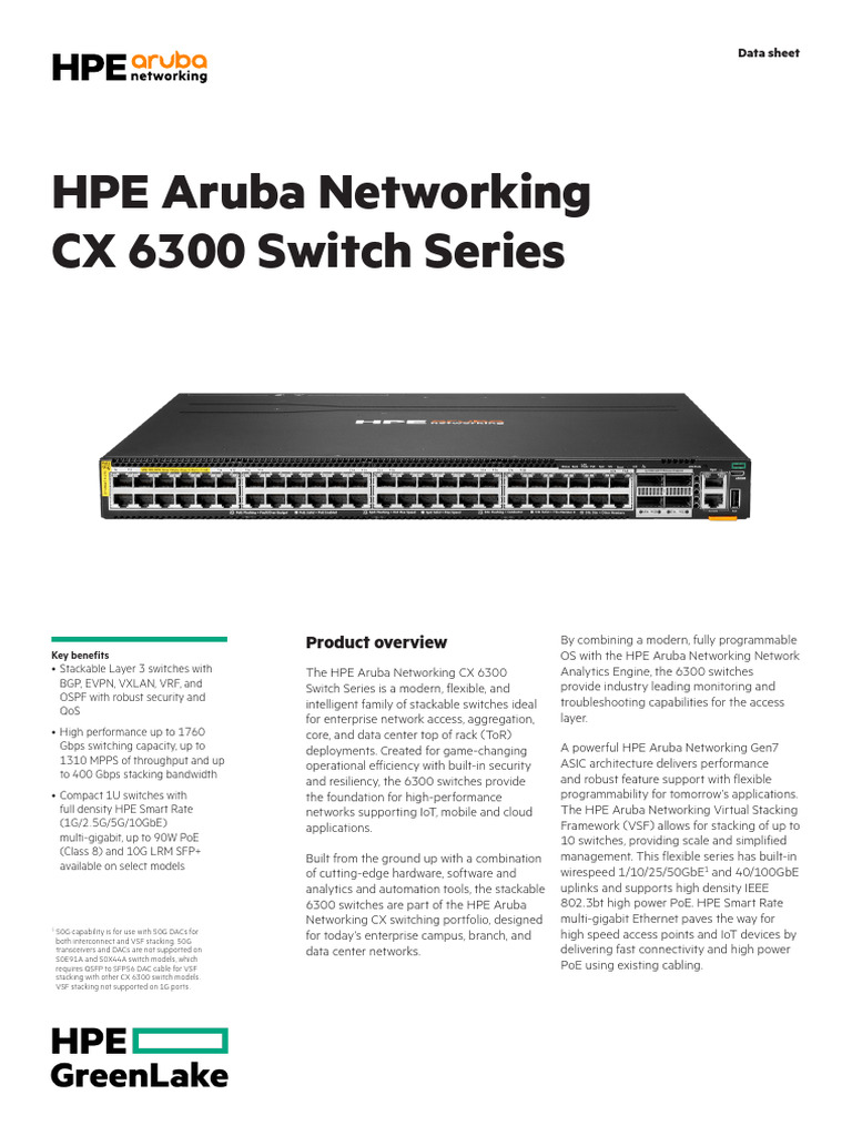 HPE Aruba Networking CX 6300 Series Switch Data Sheet-A00085162enw | PDF | Computer Network | I Pv6