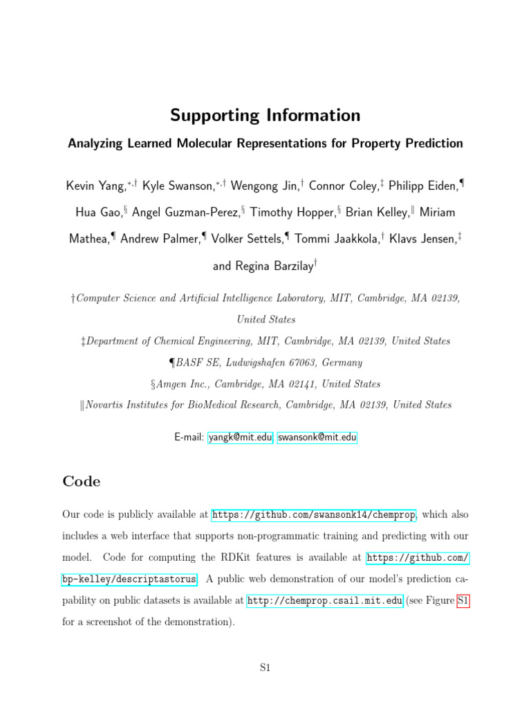 Chemprop Benchmark 2019 SI | PDF | Root Mean Square Deviation ...