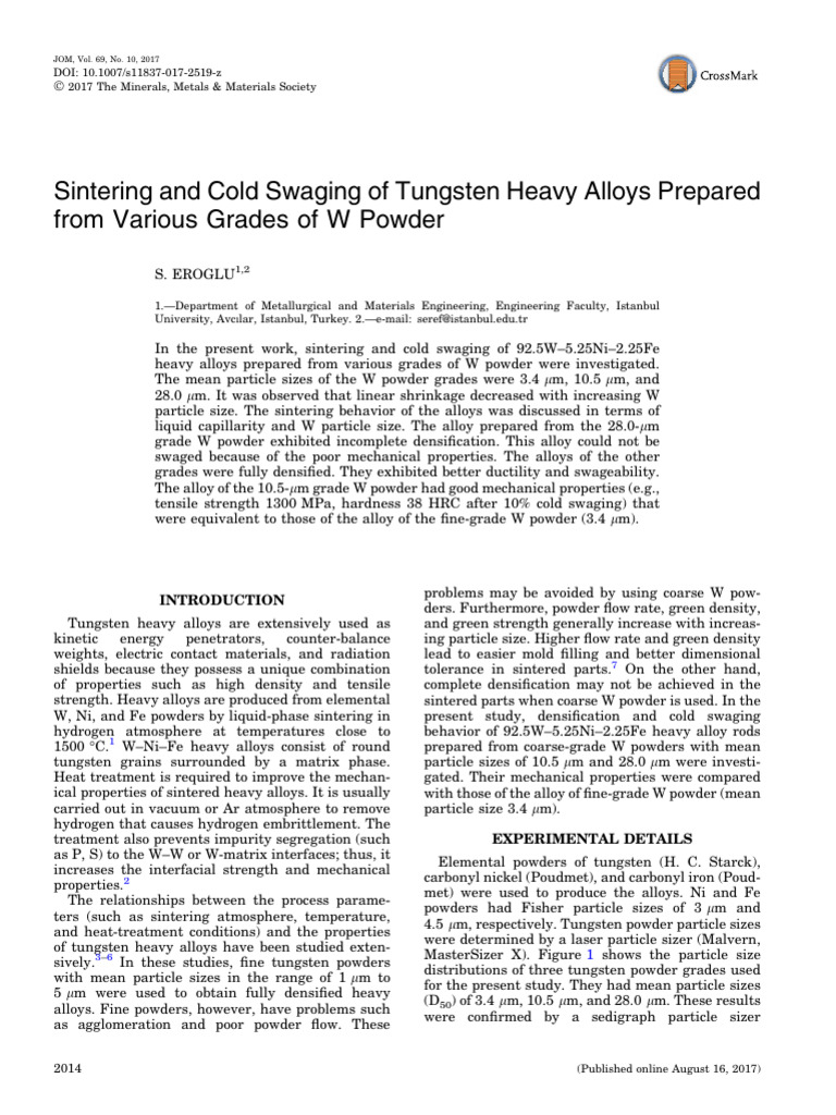 Sintering and Cold Swaging of Tungsten Heavy Alloys Prepared from ...