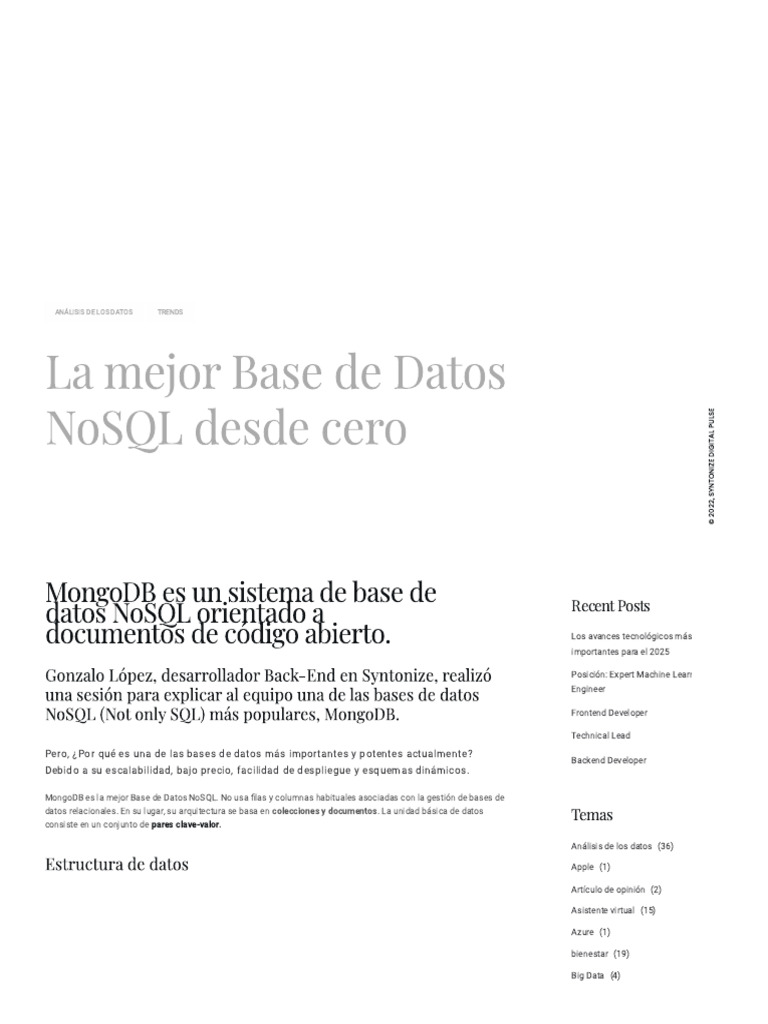 La Mejor Base de Datos NoSQL Desde Cero - Syntonize | PDF