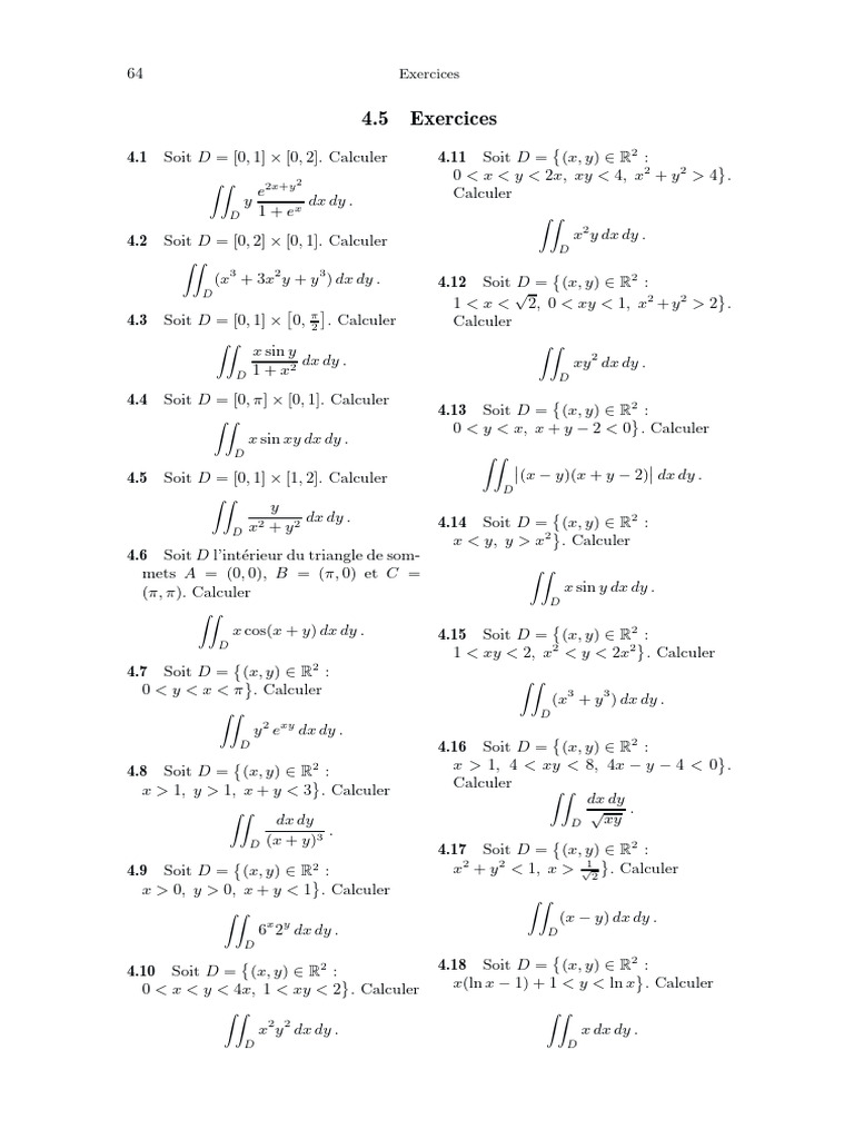 Exercices sur les intégrales doubles | PDF | Analyse mathématique | Calcul