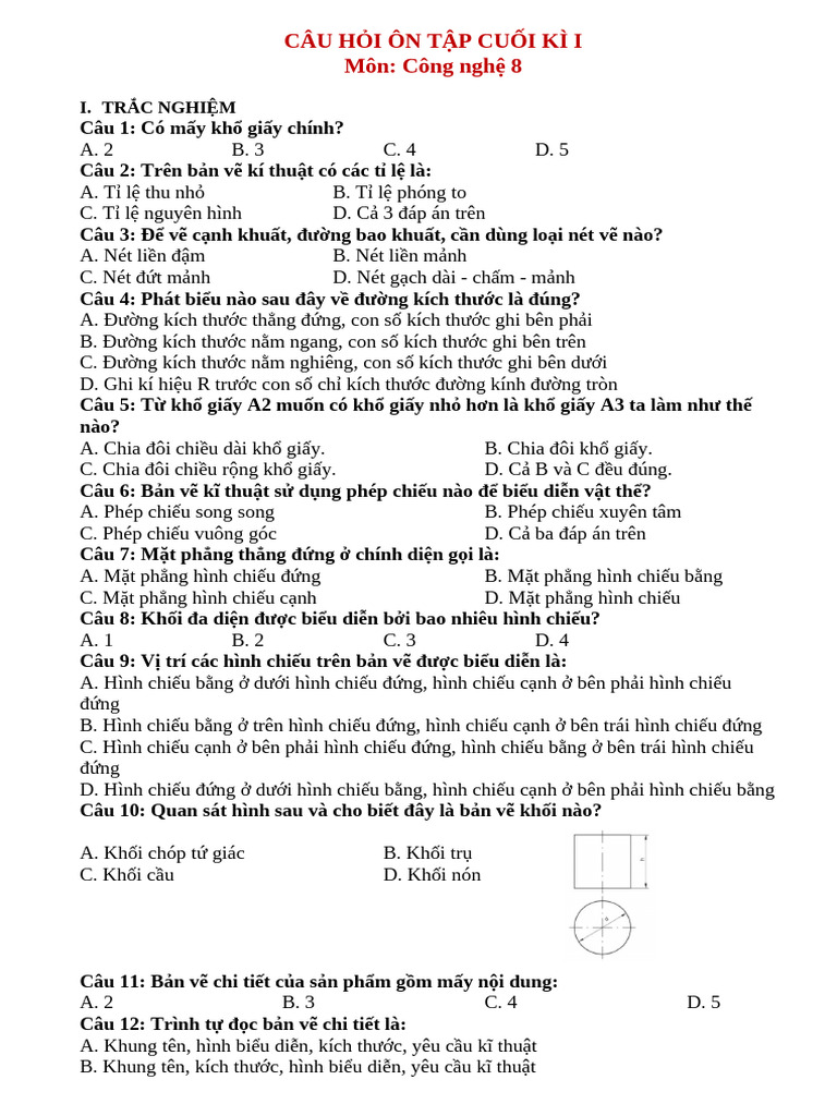 Đề cương CN8 cuối kì 1 2024 | PDF