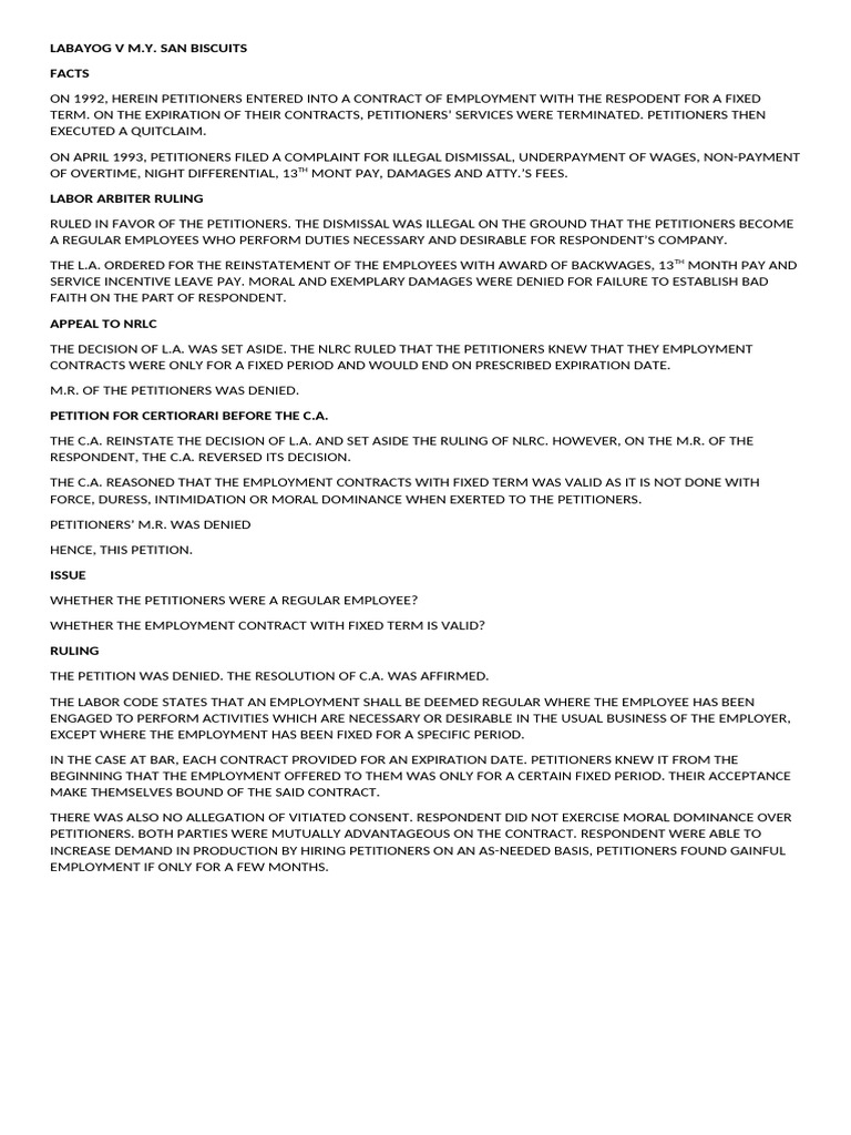 Labayog V My San Biscuits | PDF | Employment | Labor Relations