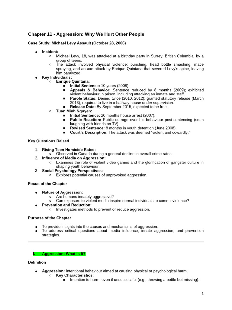 Chapter 11 - Aggression - Why We Hurt Other People | PDF | Aggression | Violence