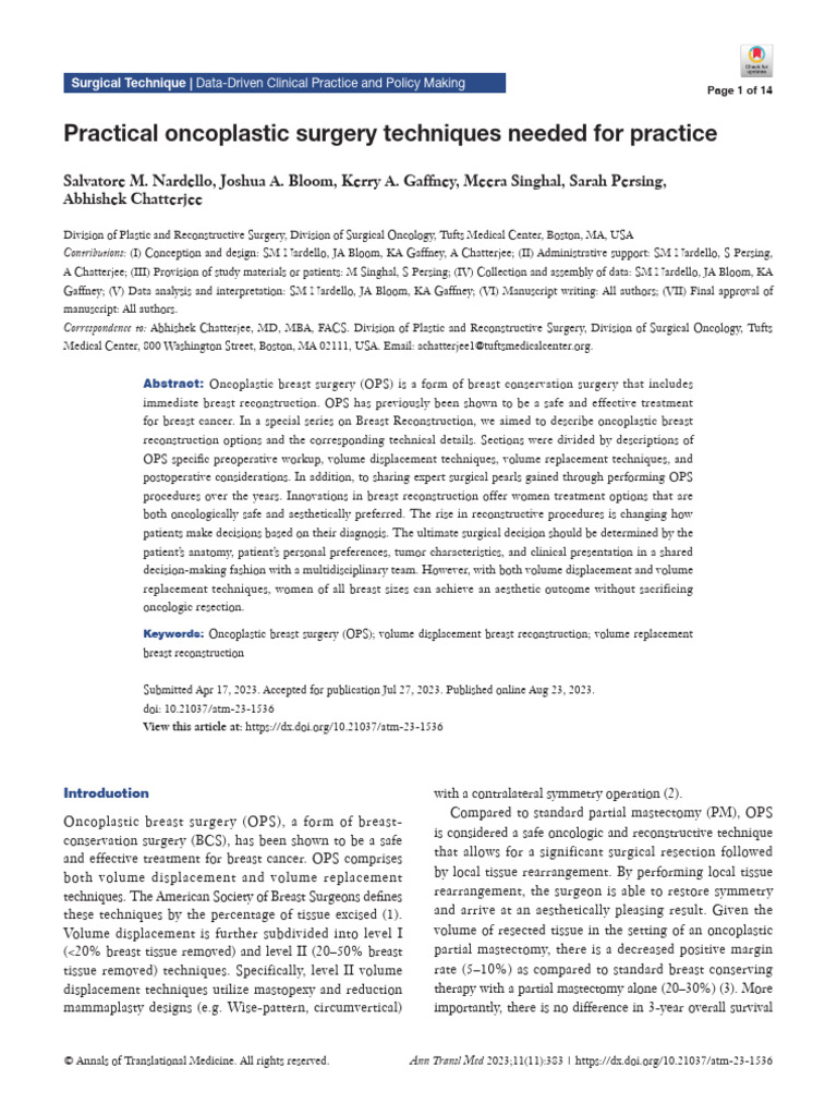 Practical Oncoplastic Surgery Techniques Needed for Practice | PDF | Surgery | Medical Specialties