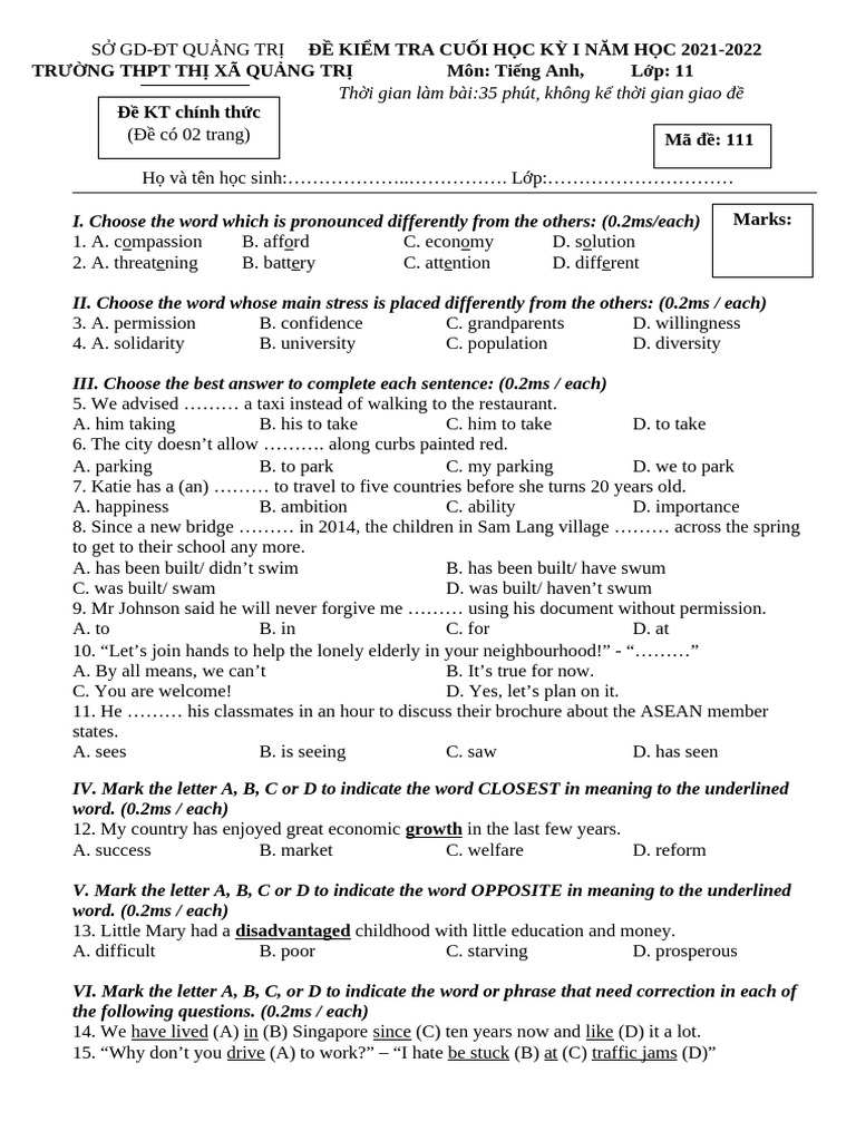 de-kiem-tra-cuoi-hoc-ki-1-tieng-anh-11-nam-2021-2022-truong-thpt-thi-xa-quang-tri | PDF