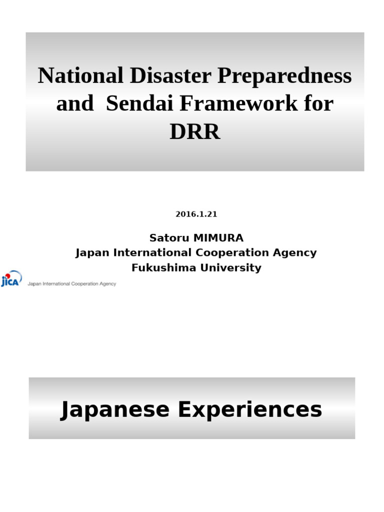 Mimura - National Prepairedness and SFDRR | PDF | Disaster Risk ...