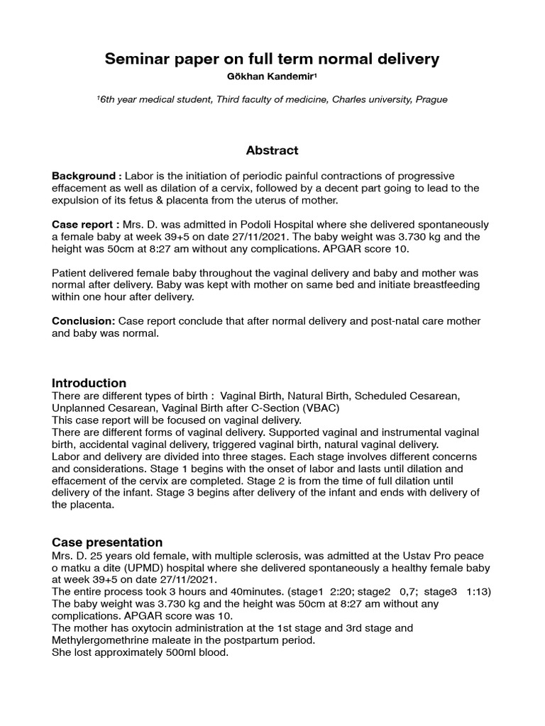Full Term Vaginal Delivery Case Study | PDF | Childbirth | Uterus