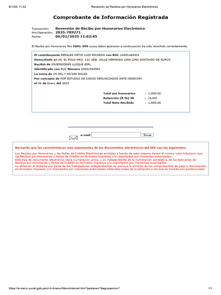 Recibo E001-599 Revertido | PDF