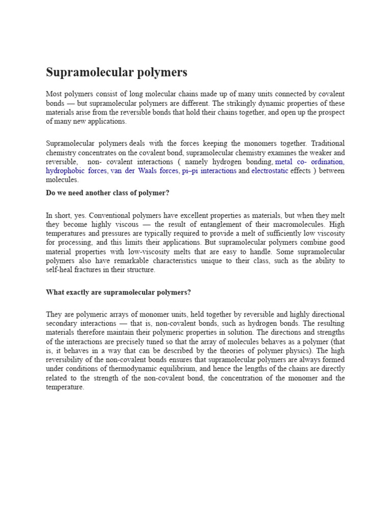 PC5-Supramolecular Polymers | PDF | Polymers | Supramolecular Chemistry