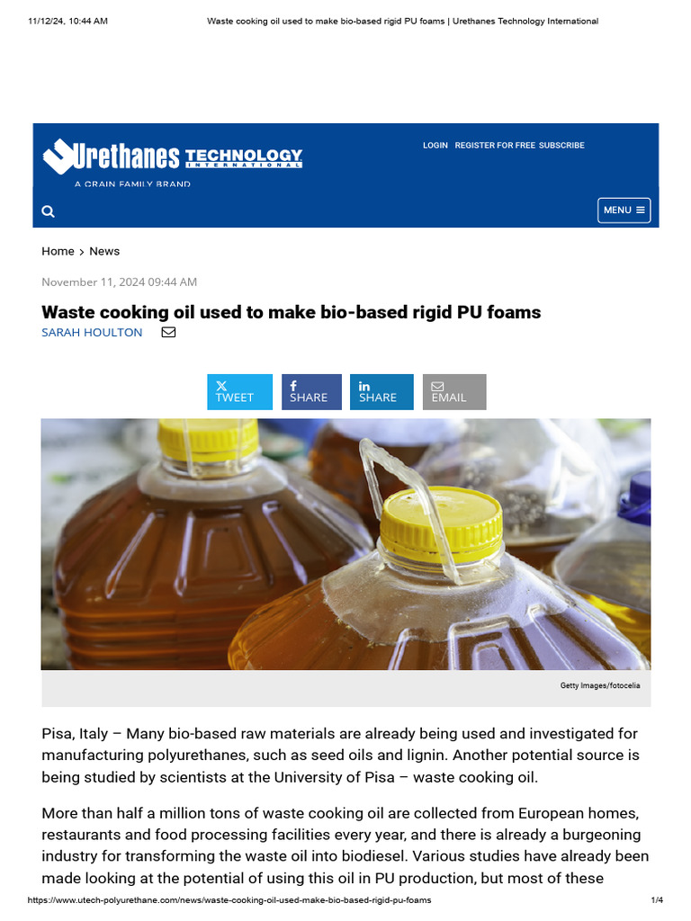 Waste Cooking Oil Used To Make Bio-Based Rigid PU Foams - Urethanes ...