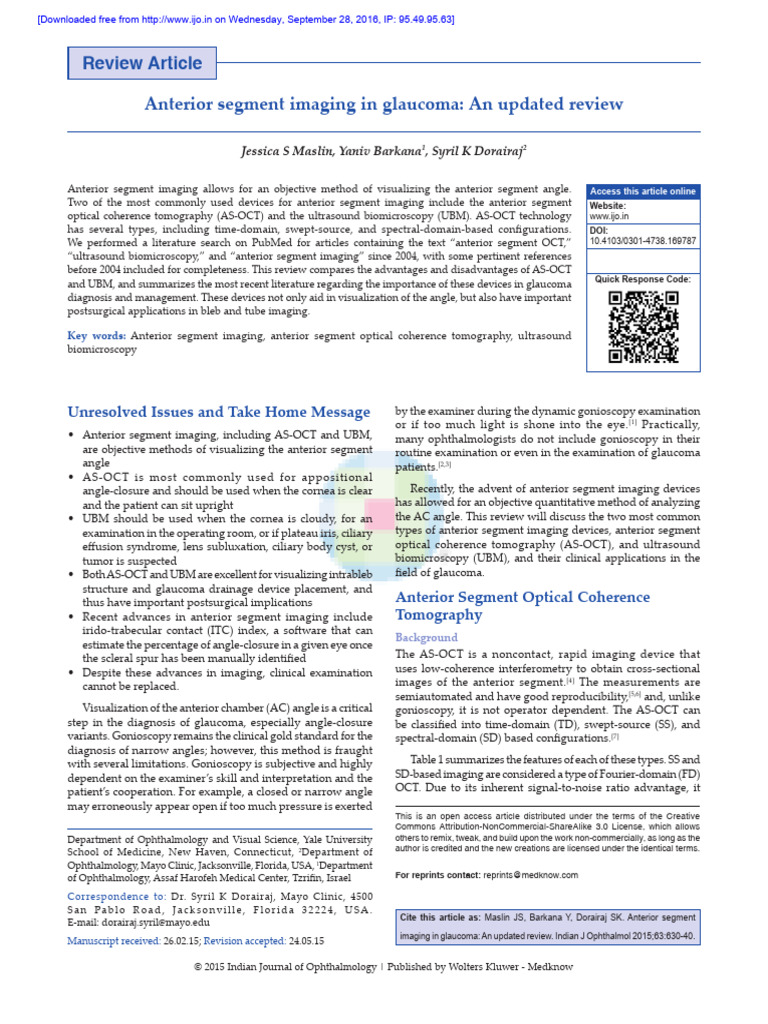 Anterior Segment Imaging in Glaucoma An Updated Re | PDF | Glaucoma ...