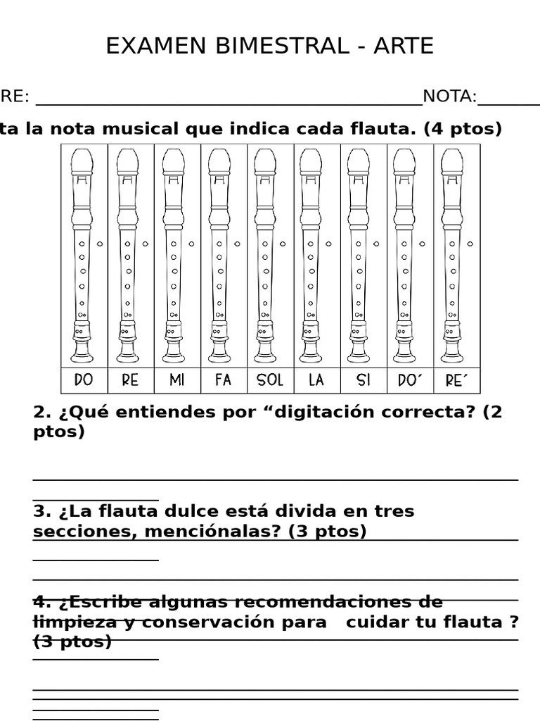 Examen de Flauta Dulce para Secundaria | PDF