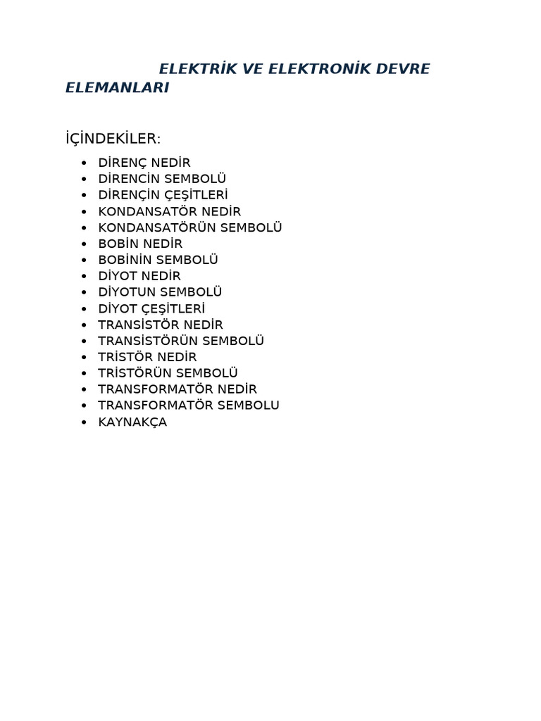 Elektri̇k Ve Elektroni̇k Devre Elemanlari | PDF