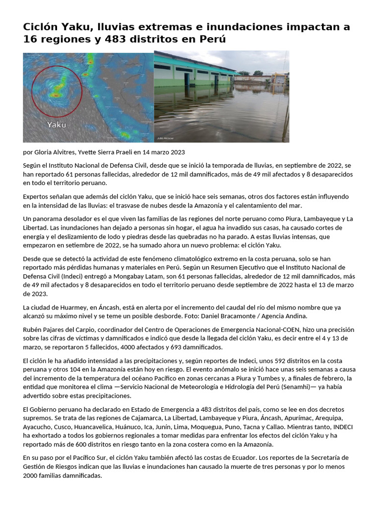 Ciclón Yaku: Inundaciones en Perú 2023 | PDF | Perú | Precipitación