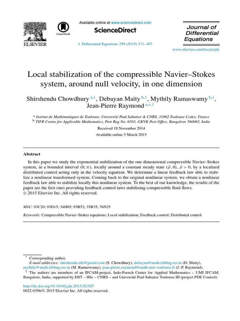 Local Stabilization of The Compressible Navier-Stokes System, Around Null Velocity, in One ...
