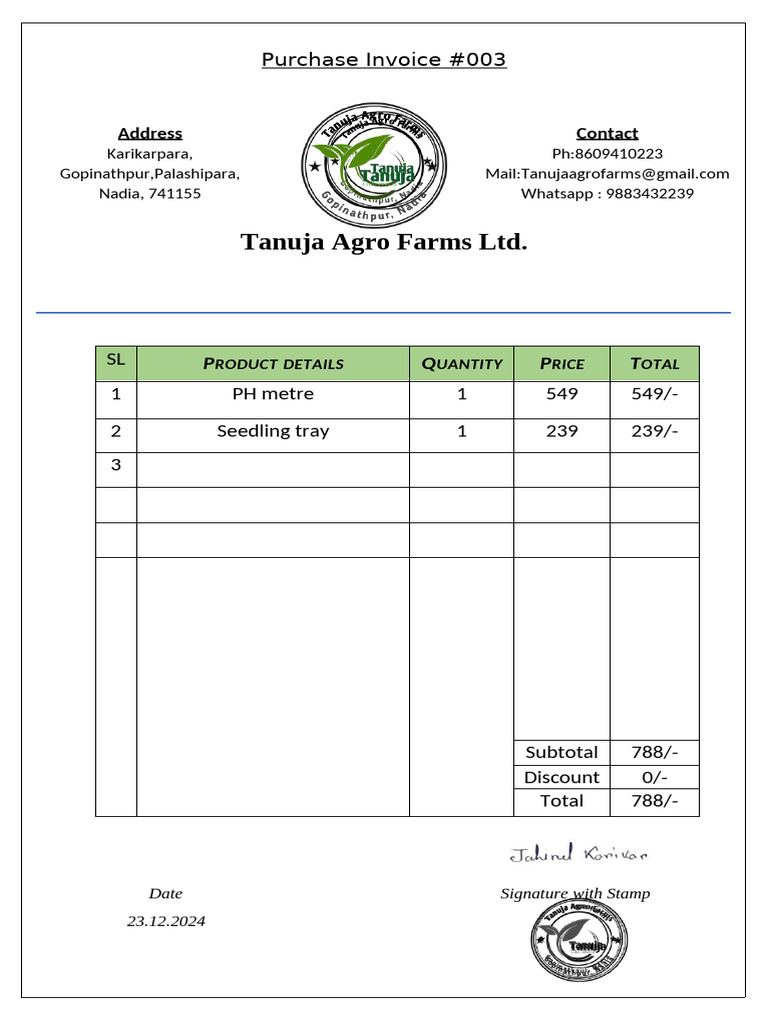 Purchase Invoice #003 | PDF