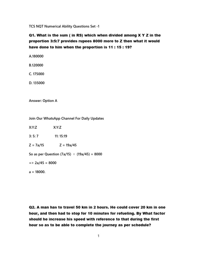 TCS NQT Numerical Ability Questions Set -1 | PDF | Area | Interest