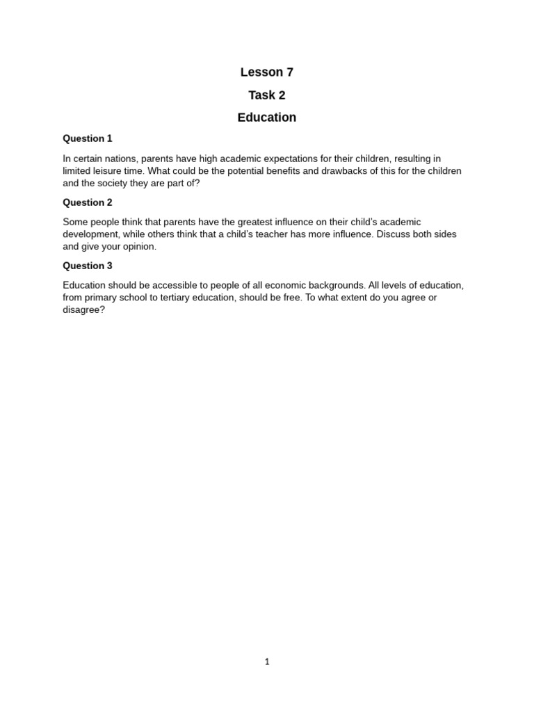 Lesson 7 - Writing Task 2 - Education | PDF