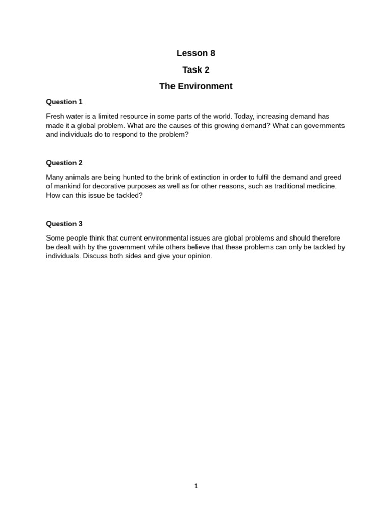 Lesson 8 - Writing Task 2 - Environment | PDF | Greenhouse Effect ...