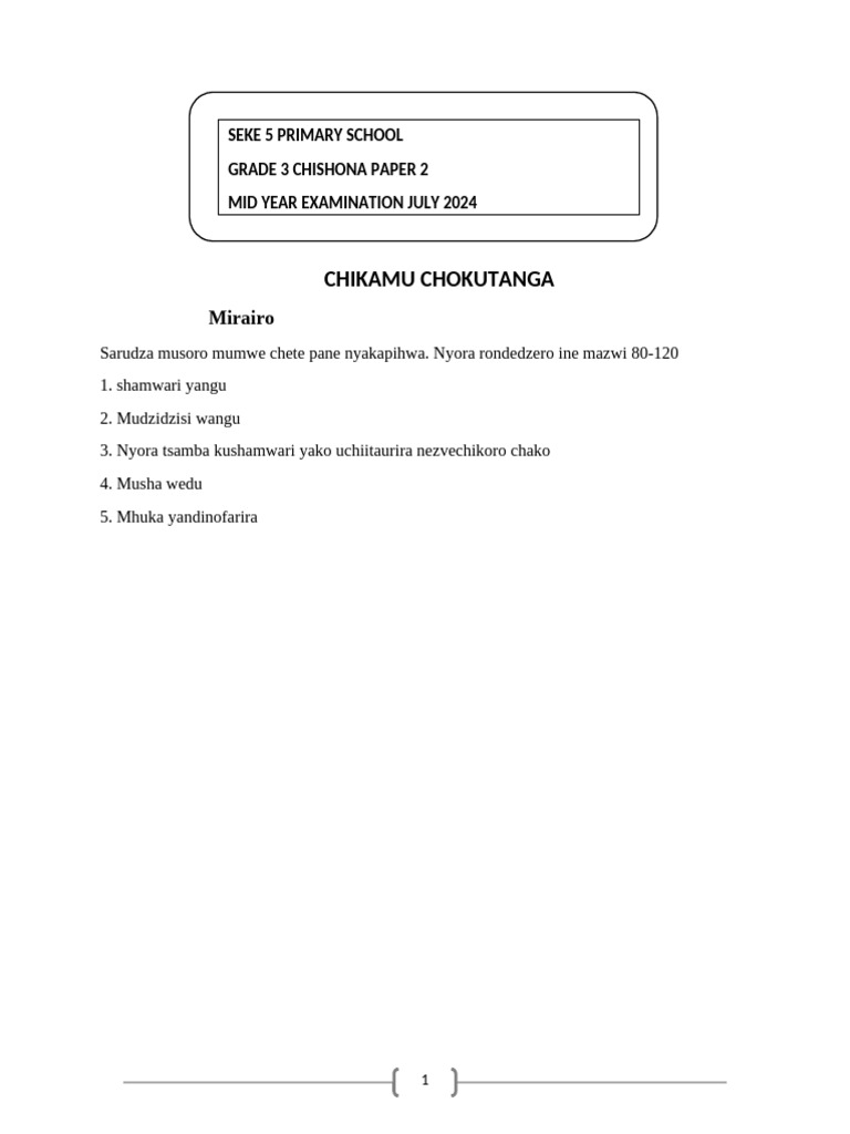 Grade 3 Shona Paper 2 | PDF