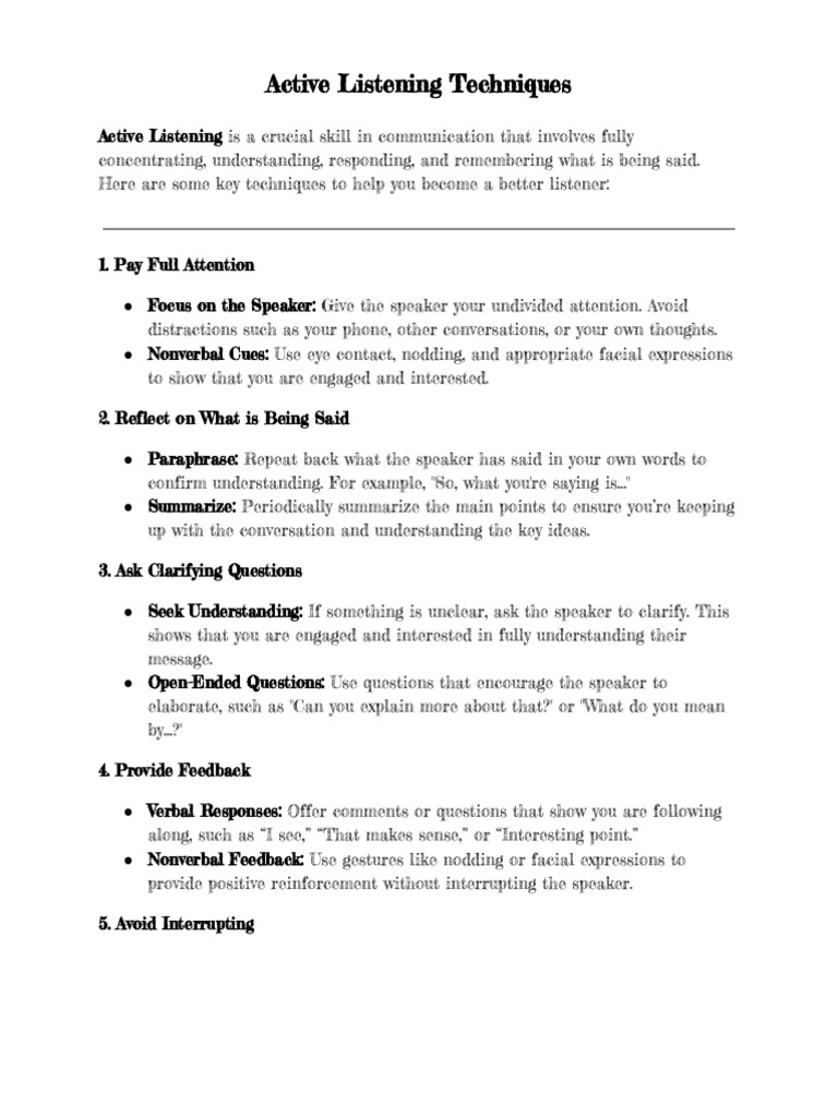 Active Listening Handout | PDF | Nonverbal Communication | Communication