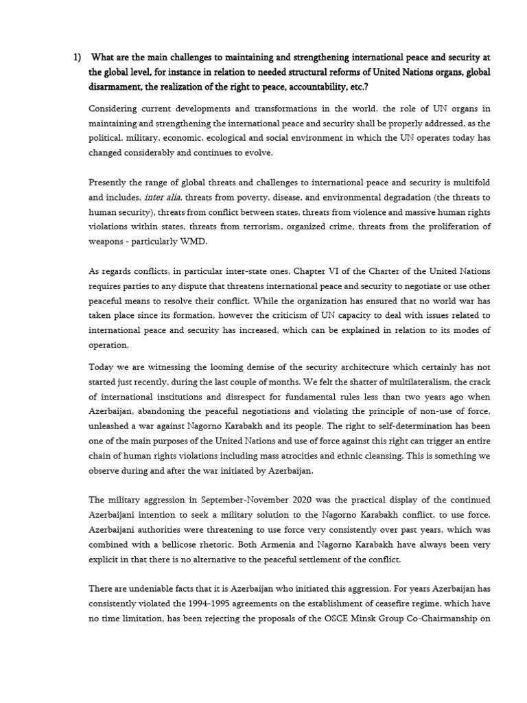 Submission International Peace Security Hrc51 State Armenia | PDF ...