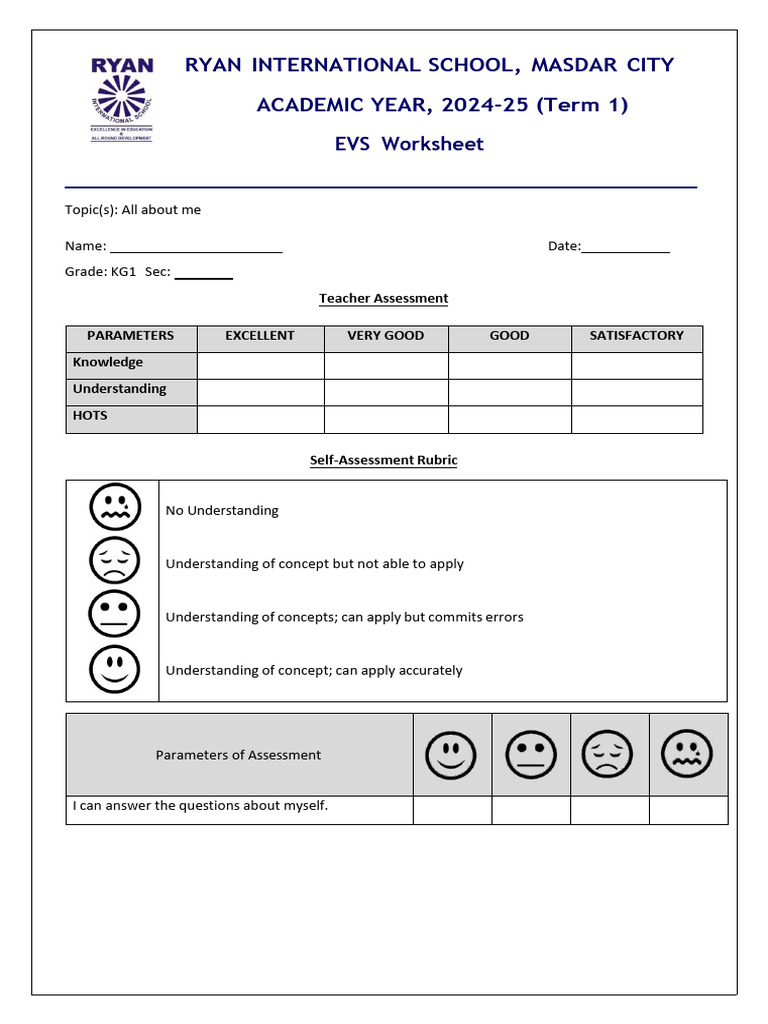 KG1 EVS Self-Assessment Worksheet | PDF