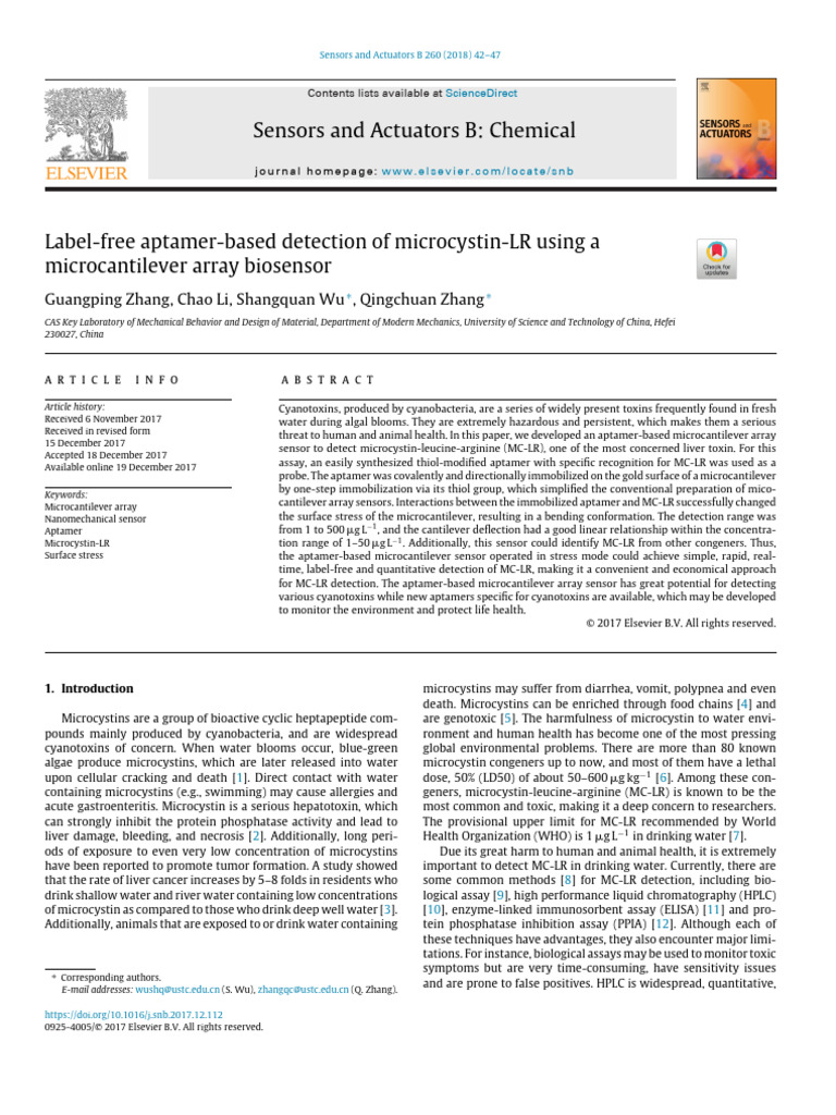 Label-free aptamer-based detection of microcystin-LR using a | PDF ...