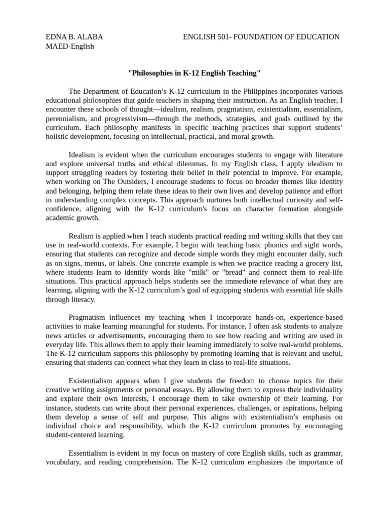 ALABA, EDNA B. -REFLECTION | PDF | Critical Thinking | Curriculum