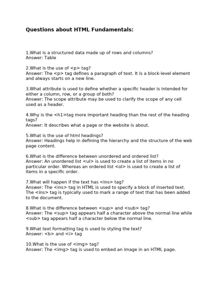 HTML Fundamentals Questions | PDF