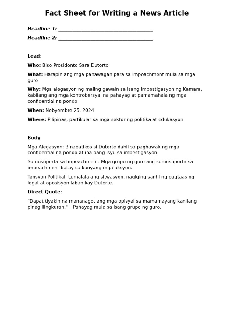 Fact Sheet for Writing a News | PDF | Government | International Relations