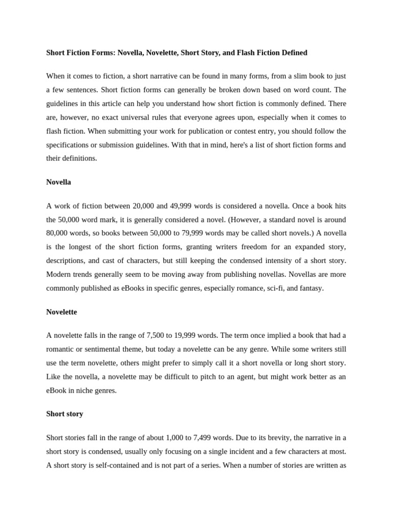 Types of Short Fiction Explained | PDF | Novella | Short Stories