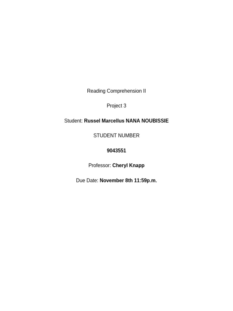 RC2 - Project 3 Done by Russel Noubissie | PDF | Slang | Reading Comprehension