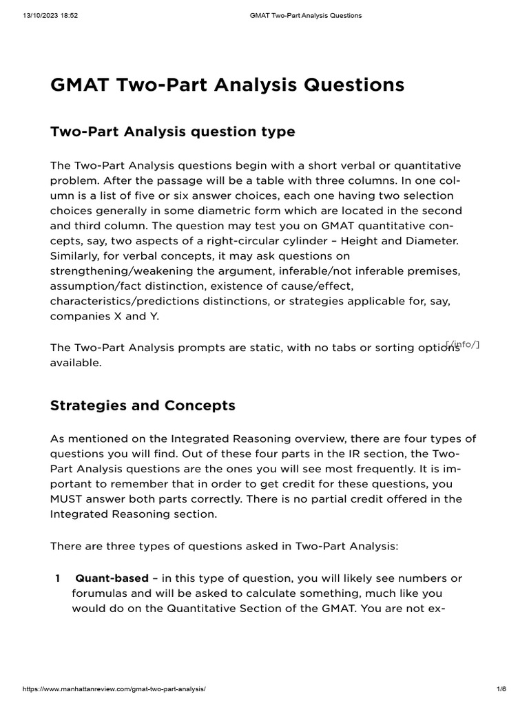 GMAT Two-Part Analysis Guide | PDF | Graduate Management Admission Test ...