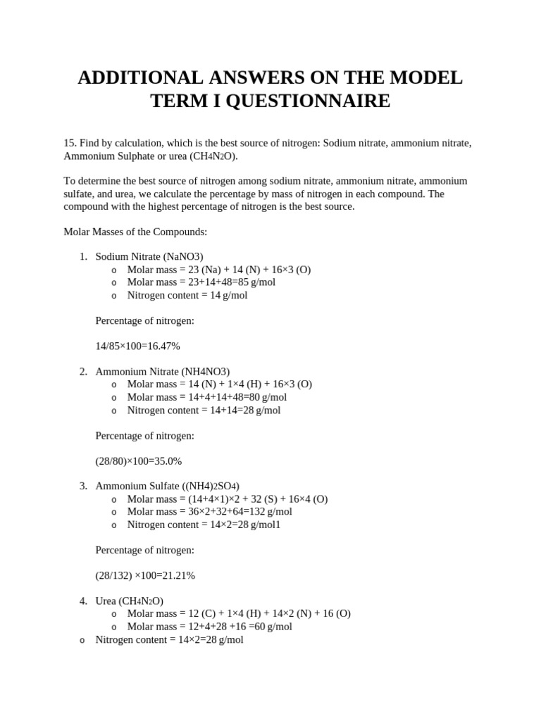 Additional Answers On The Model Term I Questionnaire | PDF