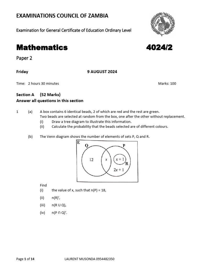 g12 Maths p2 - 2024 G.C.E With ANSWERS - Docx - 083934 | PDF ...