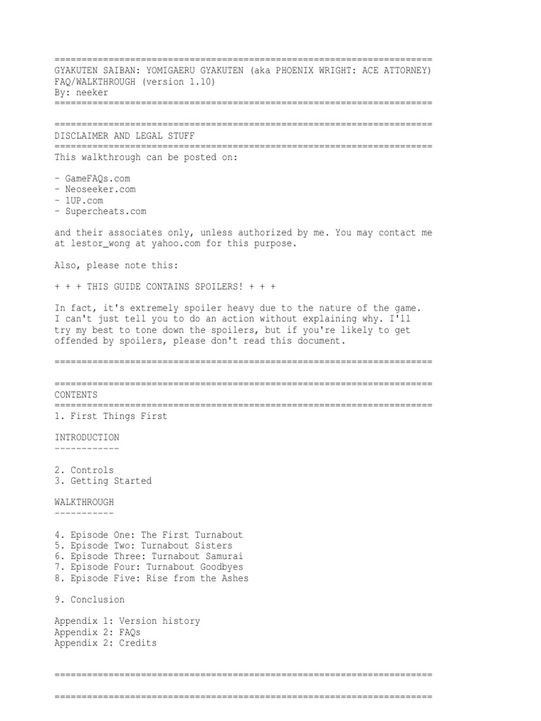 Phoenix Wright: Ace Attorney Walkthrough | PDF | Witness | Testimony