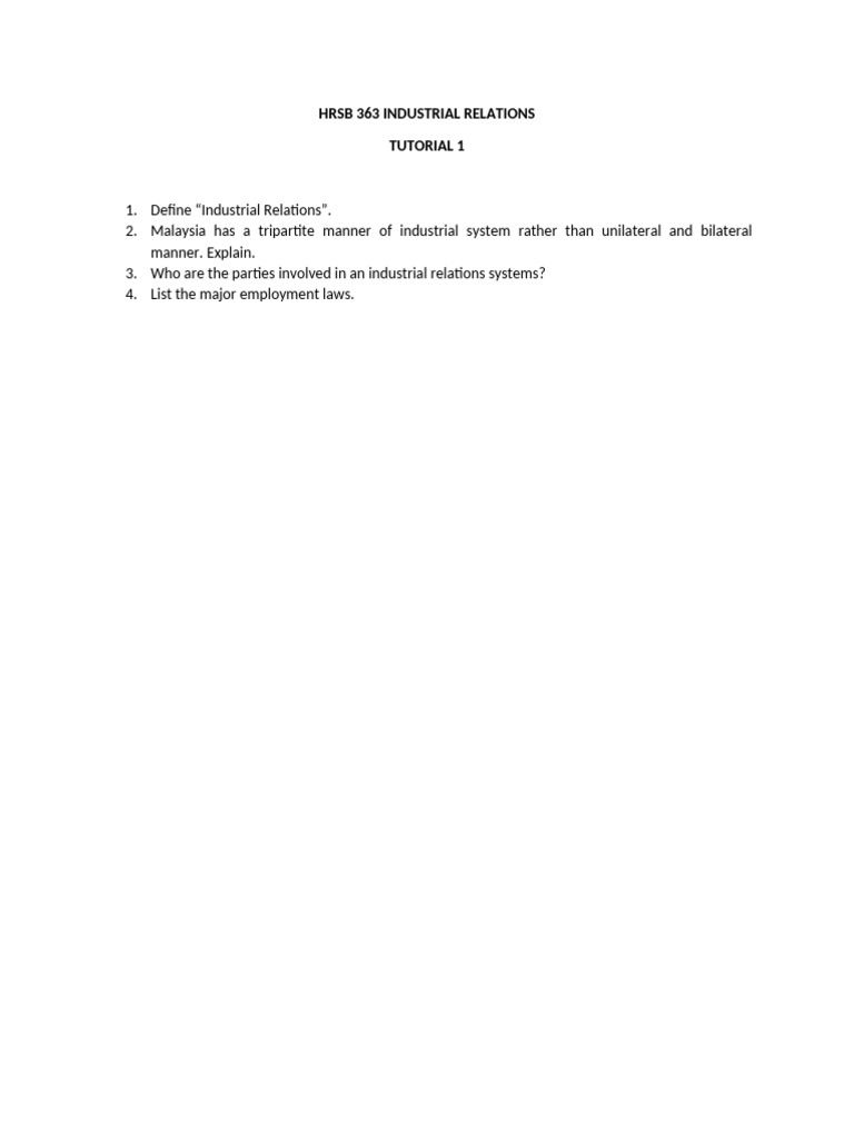 TUTORIAL QUESTIONS - Combined | PDF | Employment | Collective Bargaining
